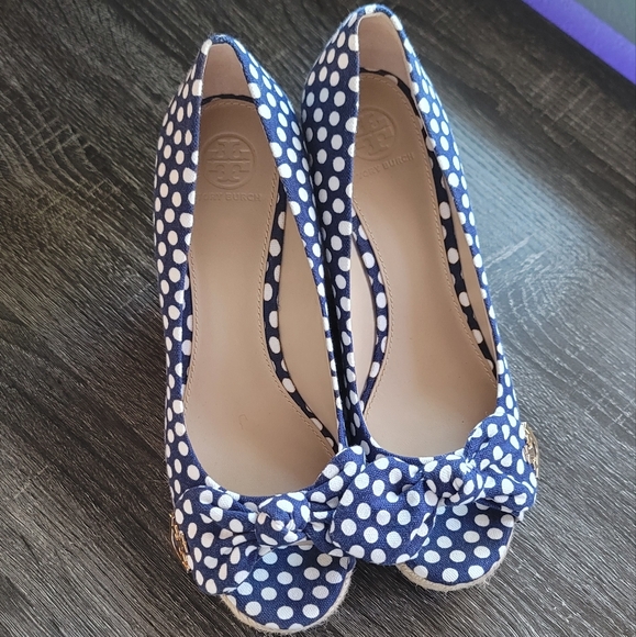 Tory Burch | Shoes | Tory Burch Dory Peep Toe Polka Dot Wedges | Poshmark
